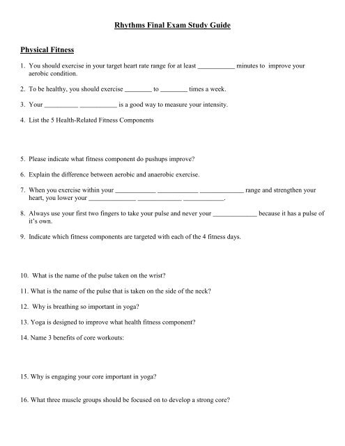Rhythms Final Exam Study Guide Physical Fitness