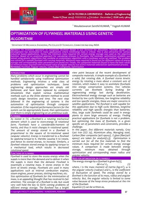 Optimization Of Flywheel Materials Using Genetic Algorithm