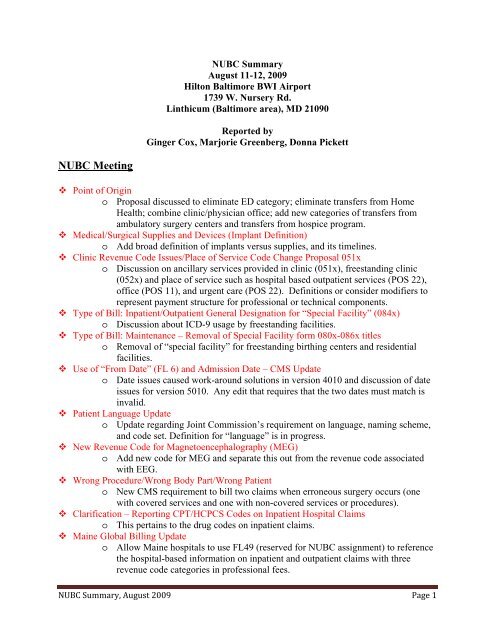 NUBC Meeting - Public Health Data Standards Consortium