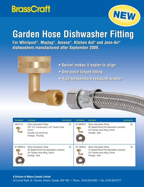 Garden Hose Dishwasher Fitting Garden Hose ... - Masco Canada