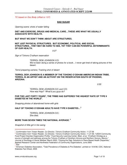 Unnatural Causes – Episode 4 – Bad Sugar FINAL CONFORMED ...