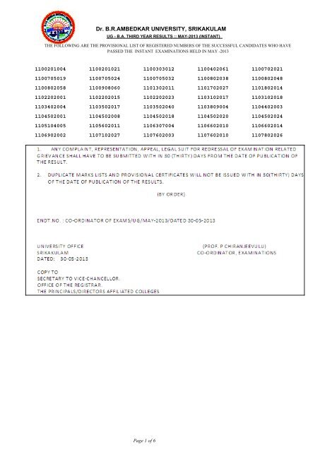 degree iii-year instant results: april-2013 - Dr.BR Ambedkar University