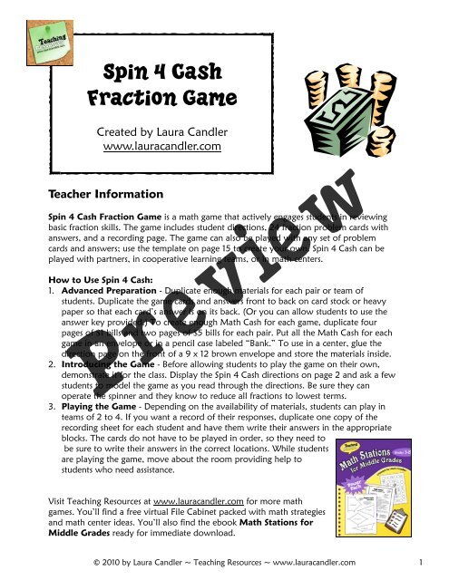 Spin 4 Cash Fraction Game