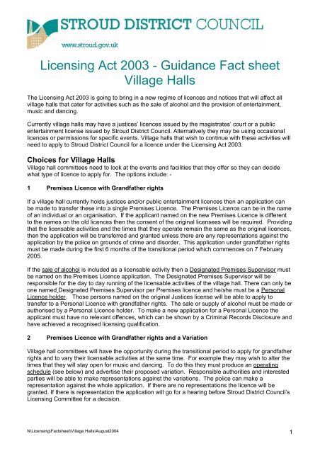 Licensing Act 2003 - Guidance Fact sheet Village Halls