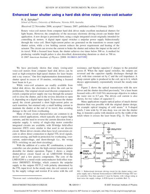 Enhanced laser shutter using a hard disk drive - Optical Physics ...
