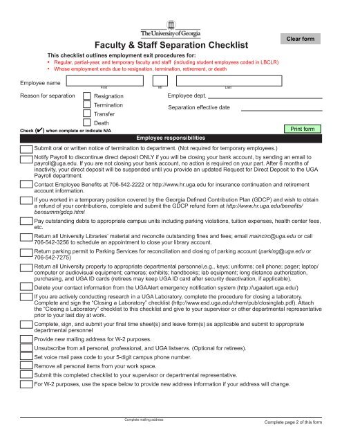 Faculty & Staff Separation Checklist