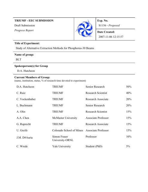 S1156 Research Proposal (PDF) - dragon - Triumf