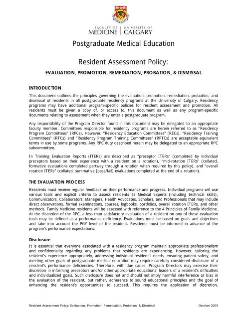 Resident Assessment - Faculty of Medicine - University of Calgary