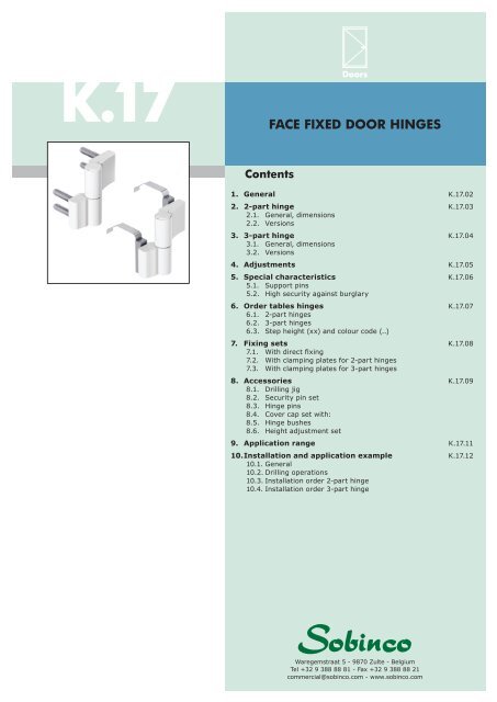 FACE FIXED DOOR HINGES - Sobinco