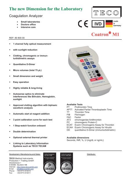 Flyer Coatron Â® M1 - Teco Medical Instruments
