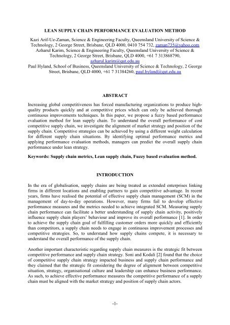 -1- LEAN SUPPLY CHAIN PERFORMANCE EVALUATION ... - KUET