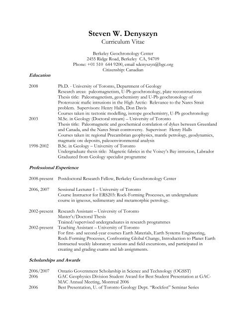 Curriculum vitae (pdf) - Berkeley Geochronology Center