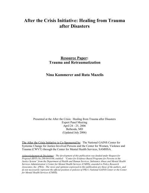 Trauma and Retraumatization - SAMHSA'S GAINS Center for ...