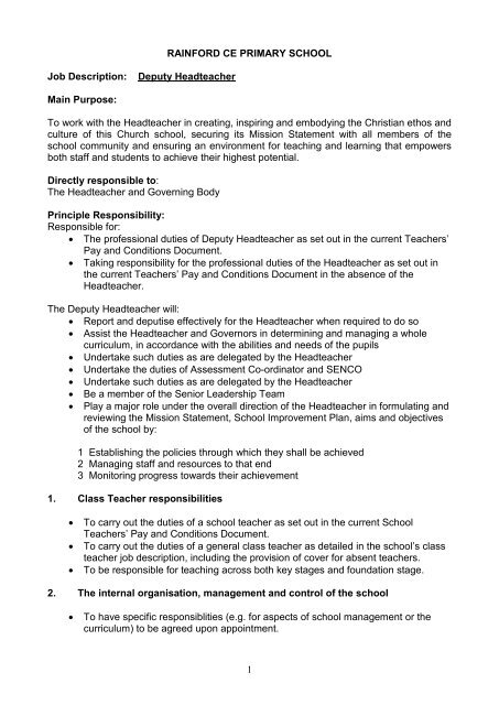 1 RAINFORD CE PRIMARY SCHOOL Job Description: Deputy ...