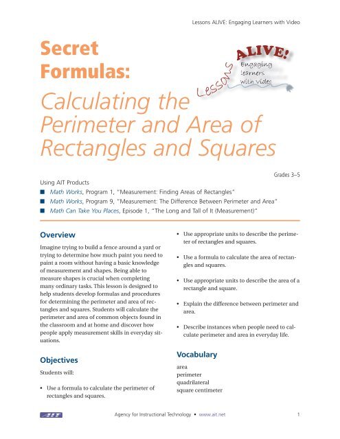 Calculating the Perimeter and Area of Rectangles and Squares