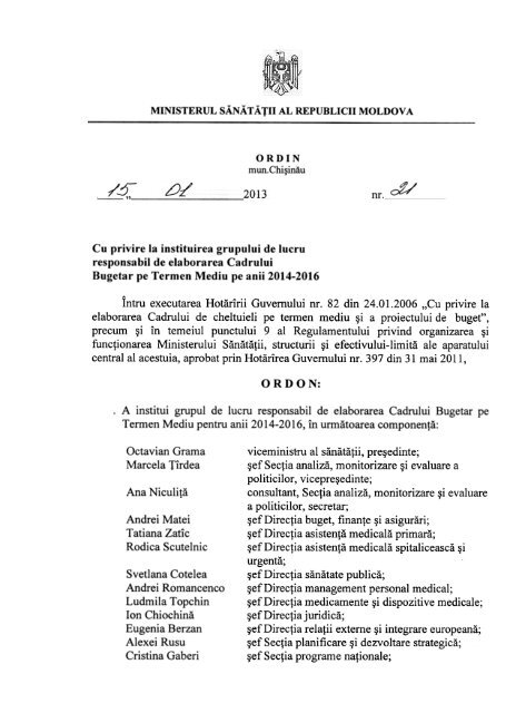 Ordin nr. 21 din 15.01.2013 cu privire la instituirea grupului de lucru ...