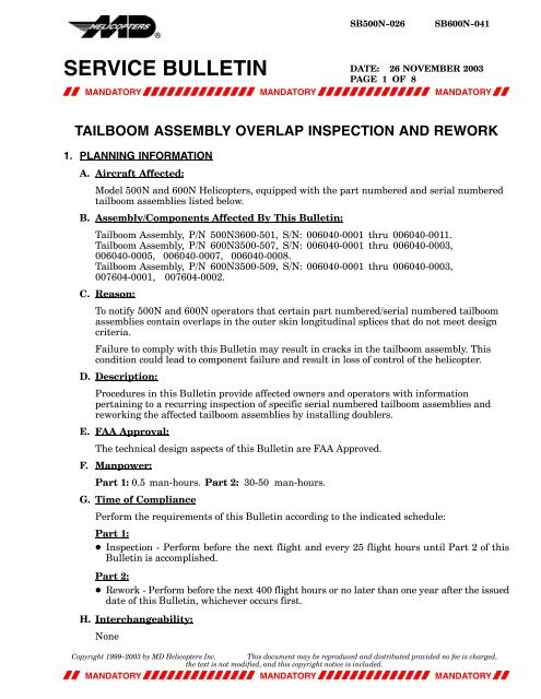 SERVICE BULLETIN - MD Helicopters