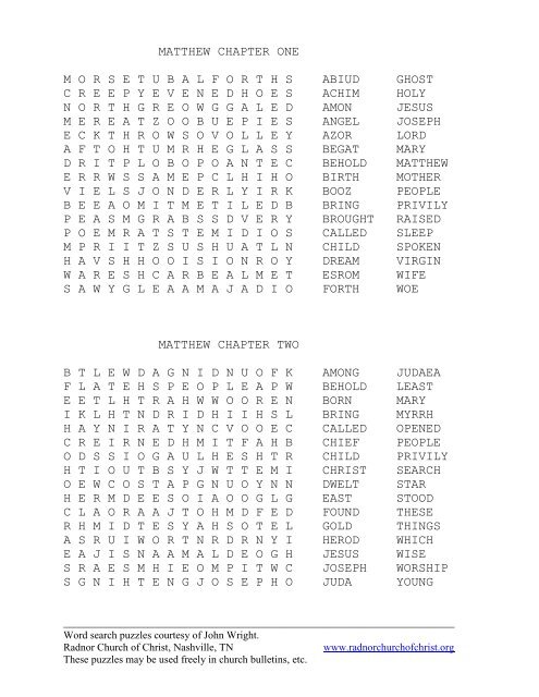 Matthew Word Search Puzzles - Woodbine Church of Christ