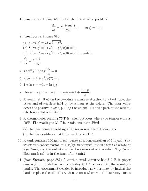 Examples for (separable) differential equations
