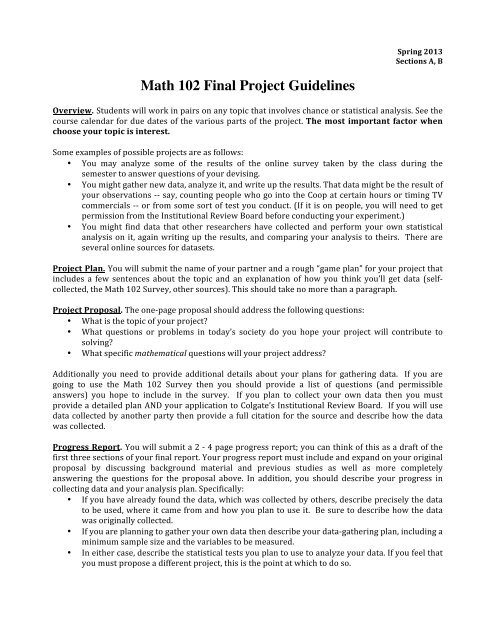 Math 102 Final Project Guidelines