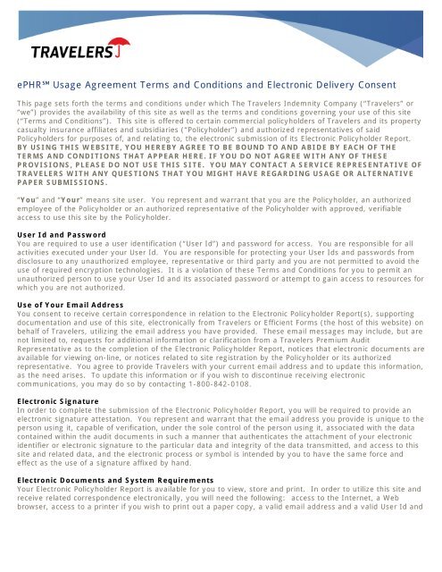 Terms and Conditions | ePHR | Premium Audit | Travelers Insurance