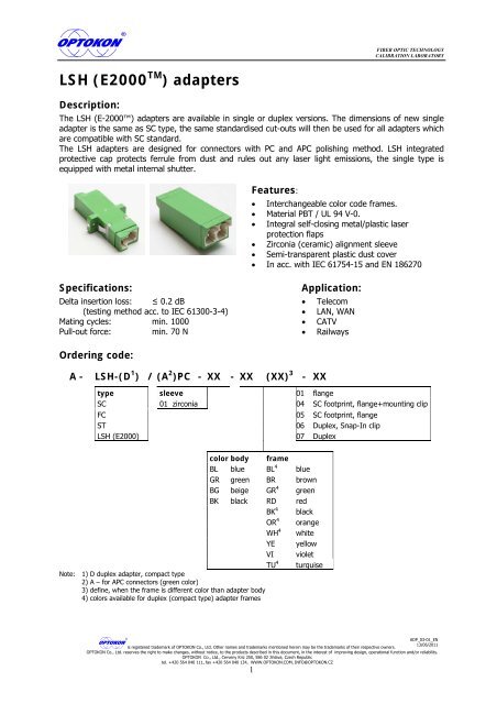LSH (E2000) adapters - OPTOKON as