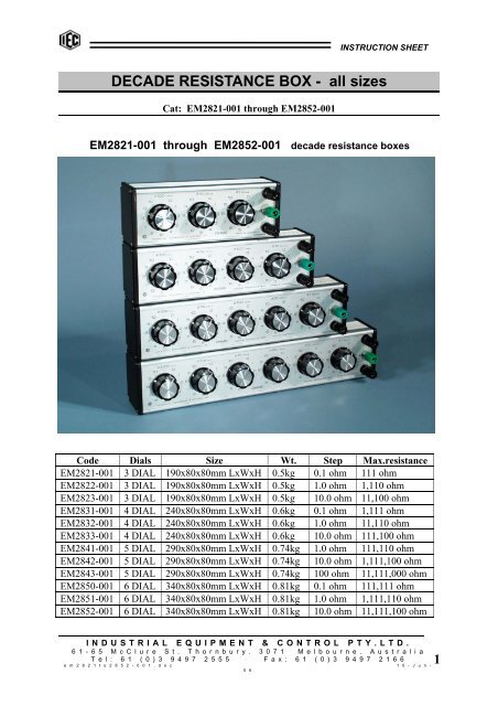 1 DECADE RESISTANCE BOX - all sizes