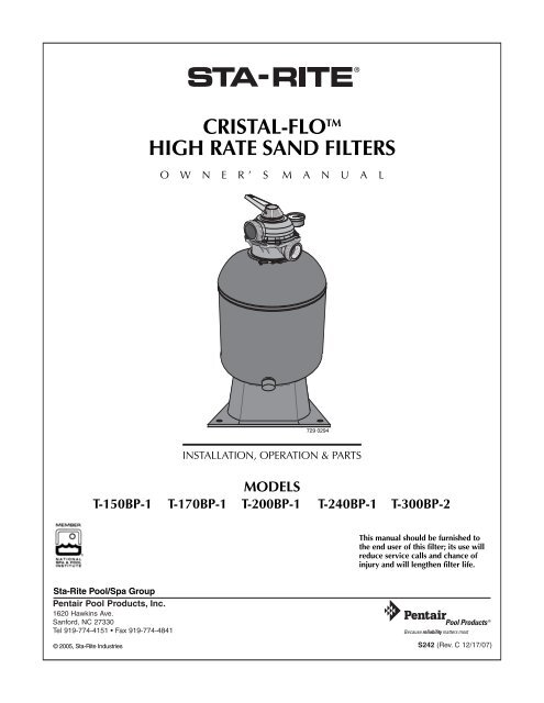 cristal-flotm high rate sand filters - Above Ground Swimming Pools