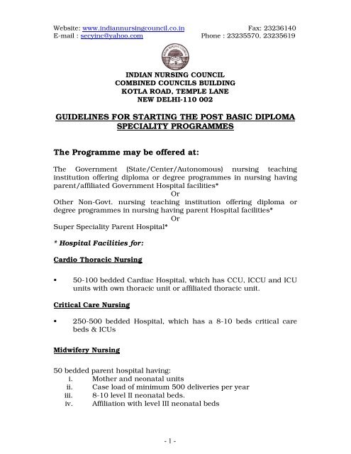 GUIDELINES FOR STARTING THE POST BASIC DIPLOMA ...