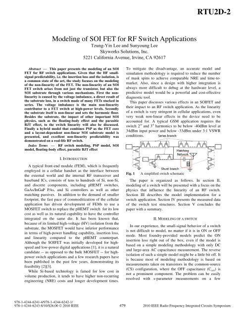 Modeling of SOI FET for RF Switch Applications - Skyworks ...