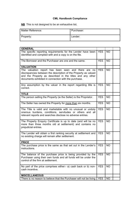 CML Handbook Checklist