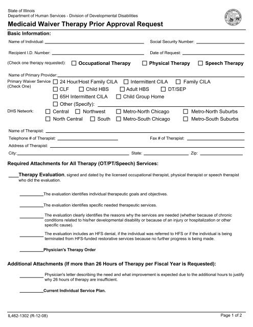 Medicaid Waiver Therapy Prior Approval Request - Illinois ...