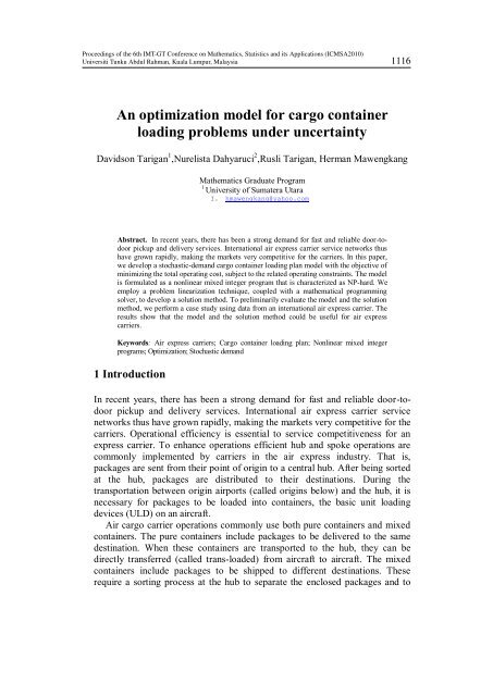 An Optimization Model For Cargo Container Loading Problems Under