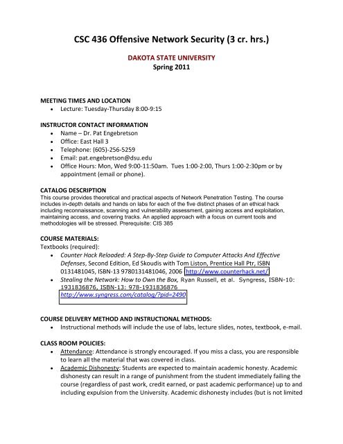 CSC 436 Offensive Network Security - Dakota State University