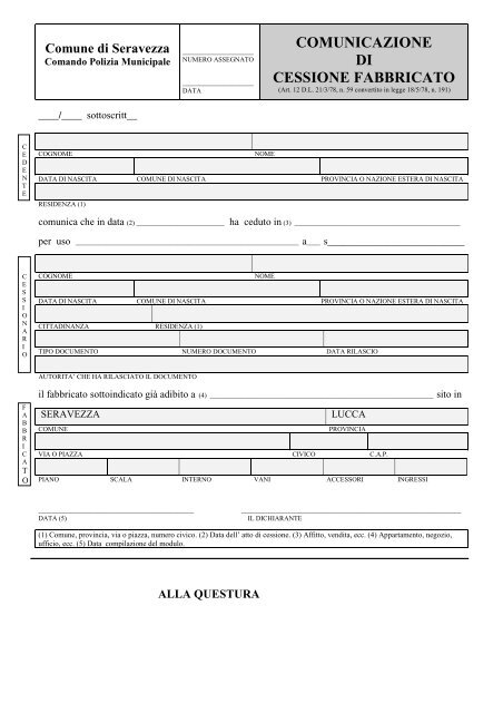 Comunicazione cessione fabbricato - Comune di Seravezza