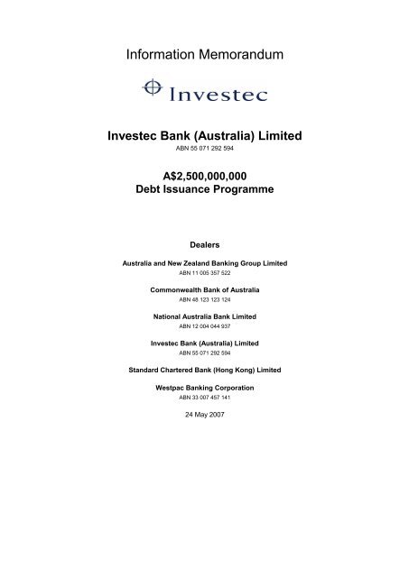 Information Memorandum - Wholesale Banking - Home
