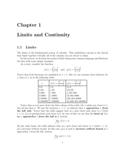 Chapter 1 Limits and Continuity