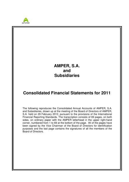 AMPER, SA and Subsidiaries Consolidated Financial Statements for ...