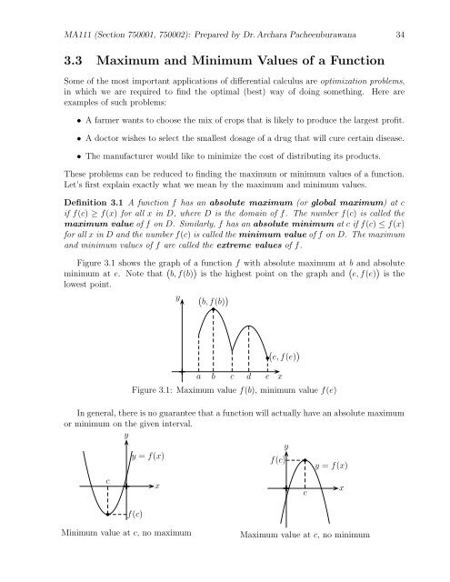3.3 Maximum and Minimum Values of a Function