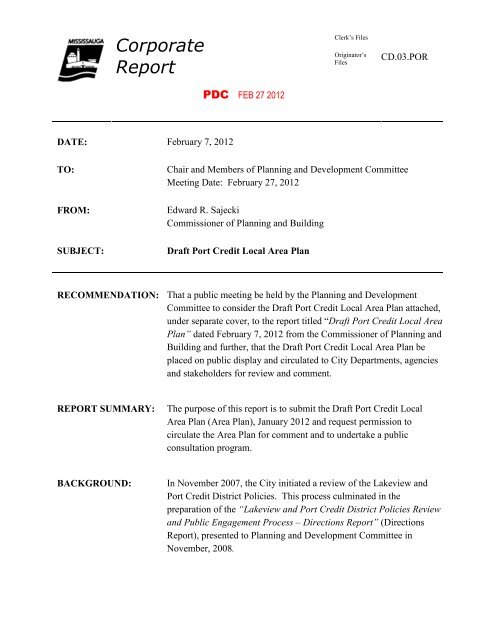 Draft Port Credit Local Area Plan - City of Mississauga