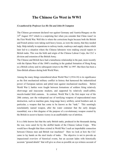 The Chinese Go West in WWI - Heritage World Media