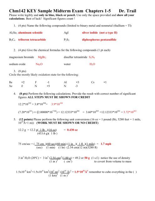 Sample Midterm Key