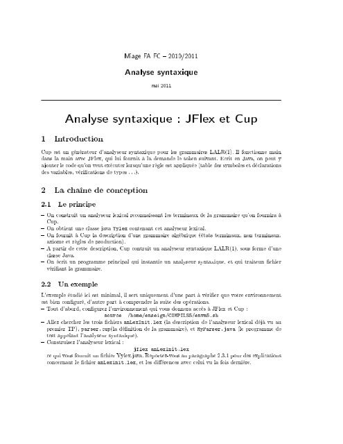 Analyse syntaxique : JFlex et Cup - FIL