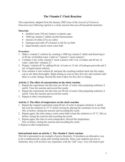 The Vitamin C Clock Reaction - Greening Schools