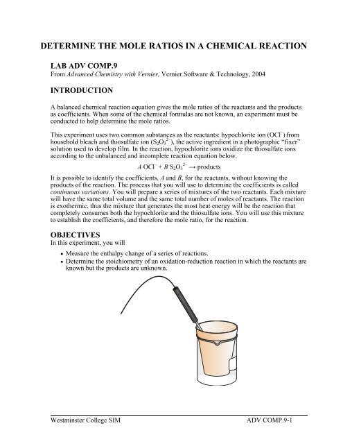 determine the mole ratios in a chemical reaction - Westminster College