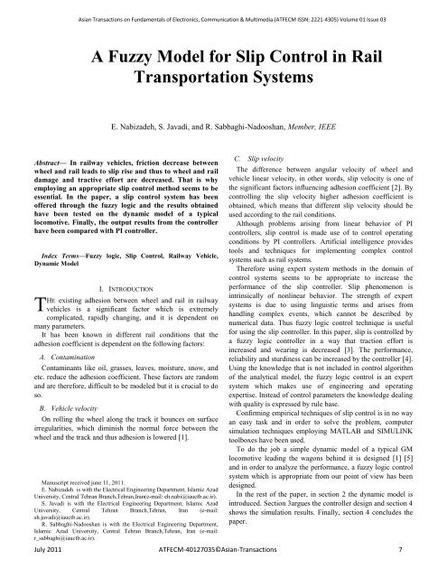 A Fuzzy Model for Slip Control in Rail Transportation Systems
