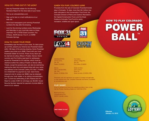 HOW TO ClaIm YOUr PrIZE - Colorado Lottery