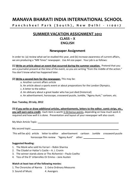 assignment 2 - Manava Bharati India International School.