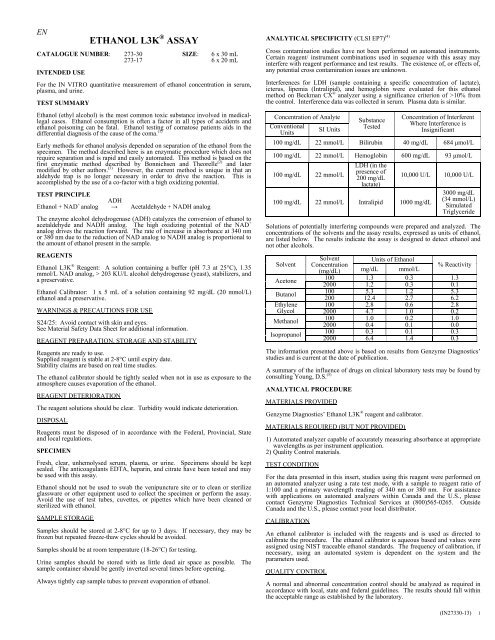 ETHANOL L3KÃ‚Â® ASSAY - Sekisui Diagnostics