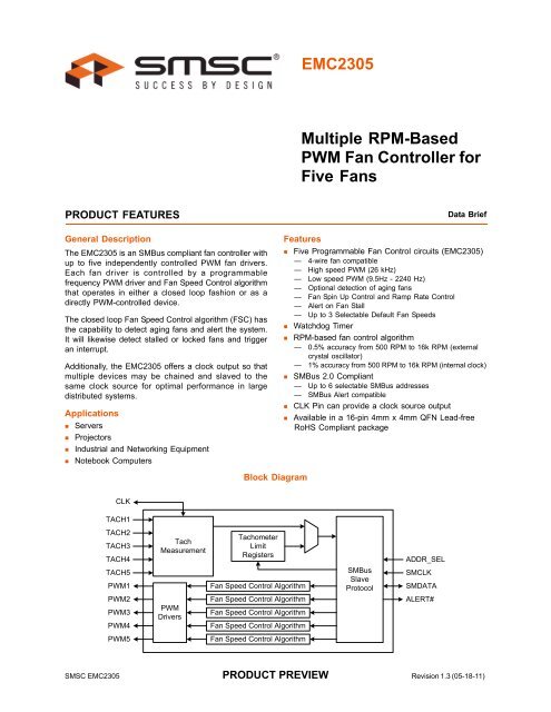 EMC2305 - Multiple RPM-Based PWM Fan Controller for ... - SMsC